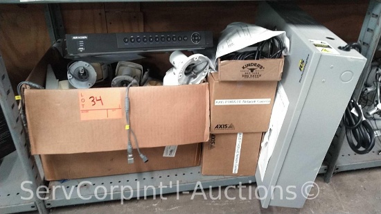 Lot on Shelf of RS2 Technologies Cabinet, Axis Dome Camera, Hikvision ...