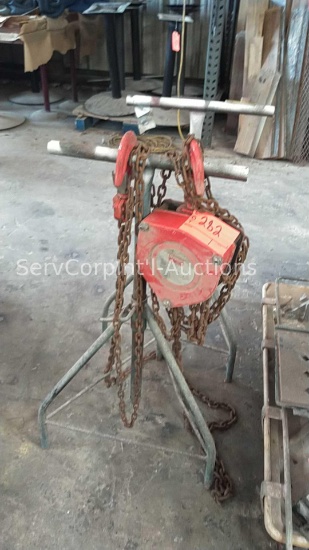 Lot of 2 Adjustable Support Stands, Dayton 2-Ton Hand Chain Hoist ...