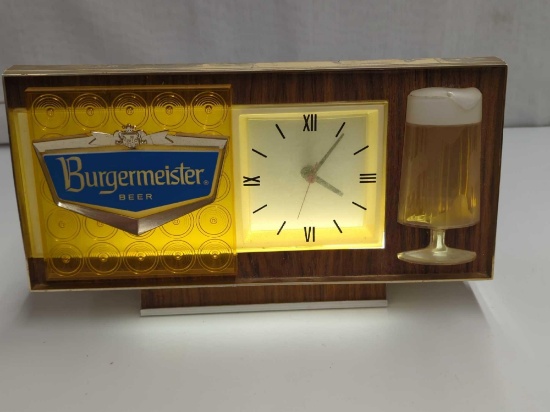 BURGER MEISTER BEER CLOCK PLASTIC SIGN WORKS 12 1/2" x 3 1/2" X7" | Art ...