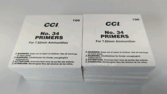 CCI No. 34 Primers for 7.62mm Ammunition, 10- 100 Count Trays, Total ...