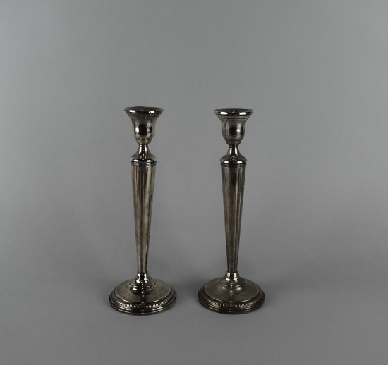 Pair Of Sterling Silver Weighted Candlesticks Online Auctions Proxibid