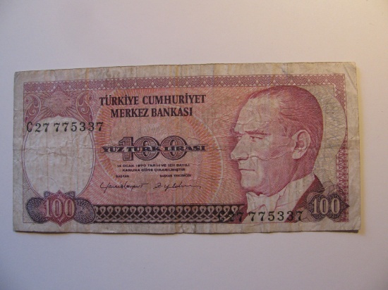 Foreign Currency: Turkey 1970 100 Lirasi | Online Auctions | Proxibid