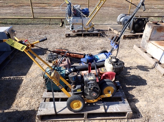 LOT WITH POST DRIVERS, STIHL BLOWER, EDGER AND BATTERY CHARGER, 052-111 ...