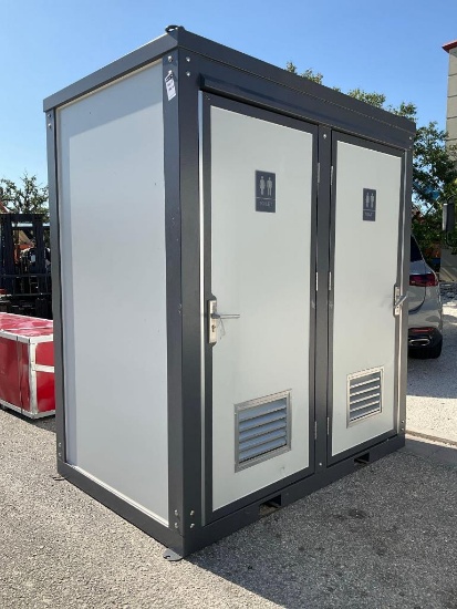 UNUSED PORTABLE DOUBLE BATHROOM UNIT, 2 STALLS, ELECTRIC & PLUMBING ...