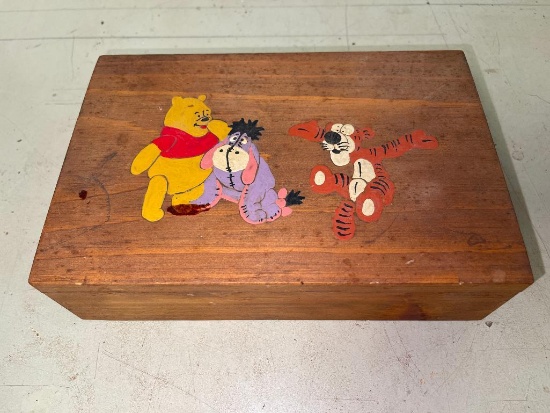 Hand Made Hinged Wood Box w/Painted Winnie The Pooh Characters on the ...