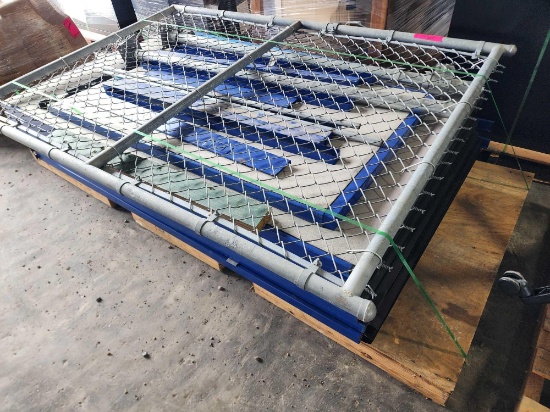(1) Pallet w/ Chain Link Gate, 28"x80" Blue/ Green Cubicle Panels, Plus ...