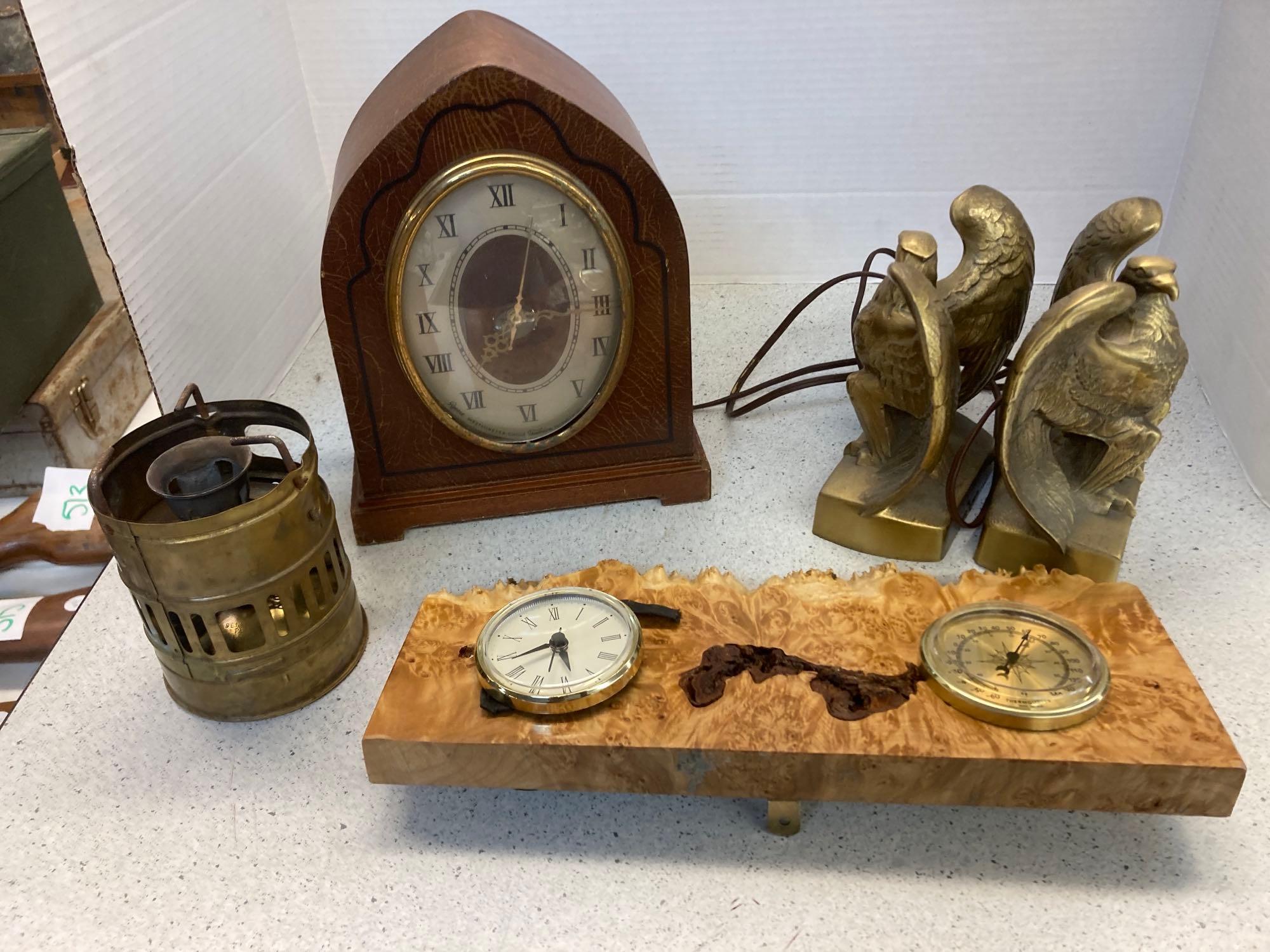Vintage shelf clock eagle bookends base of a | Proxibid