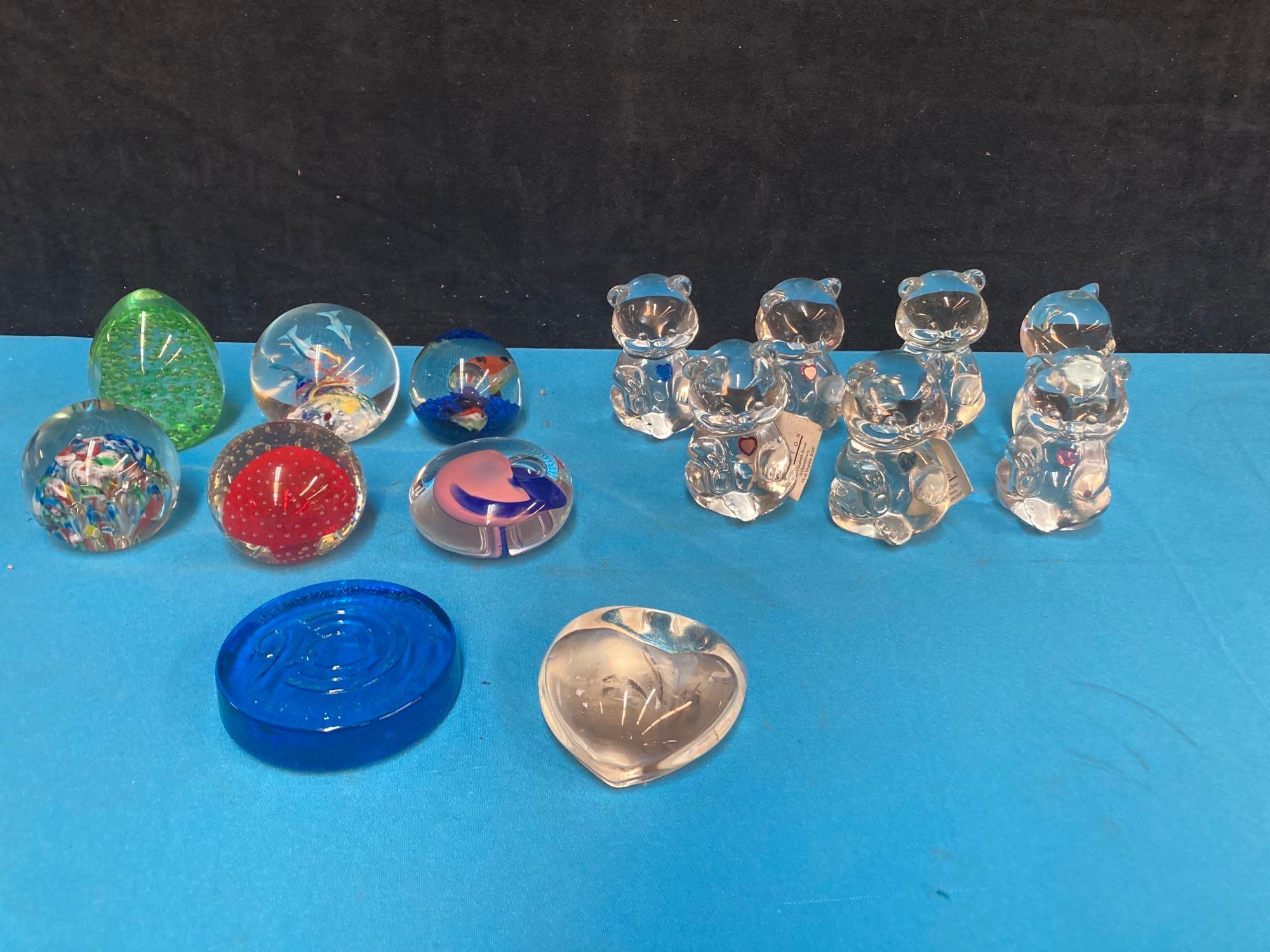 7 Fenton birthday bears and 8 paperweights | Proxibid