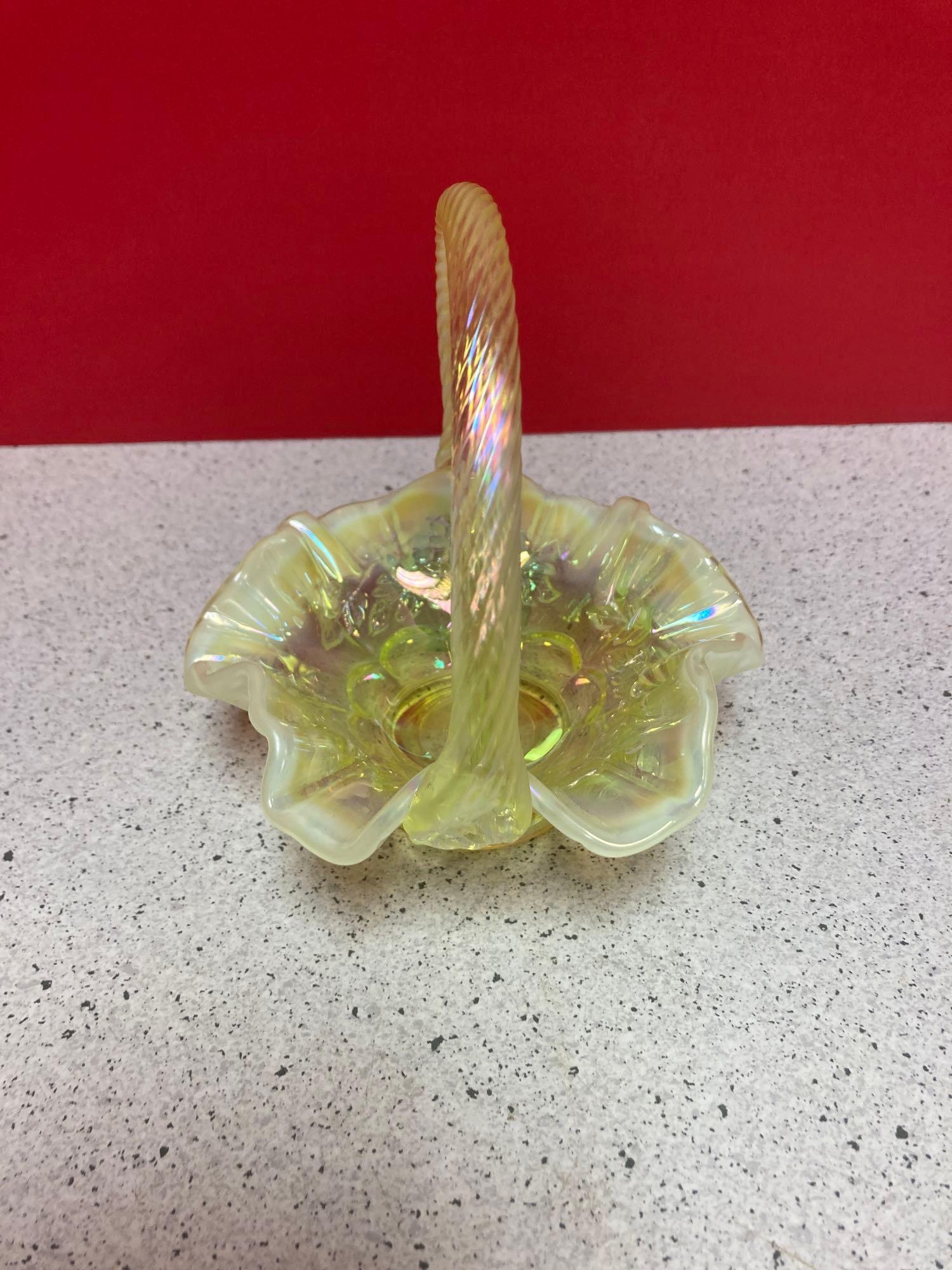 Fenton topaz opalescent grape basket | Proxibid