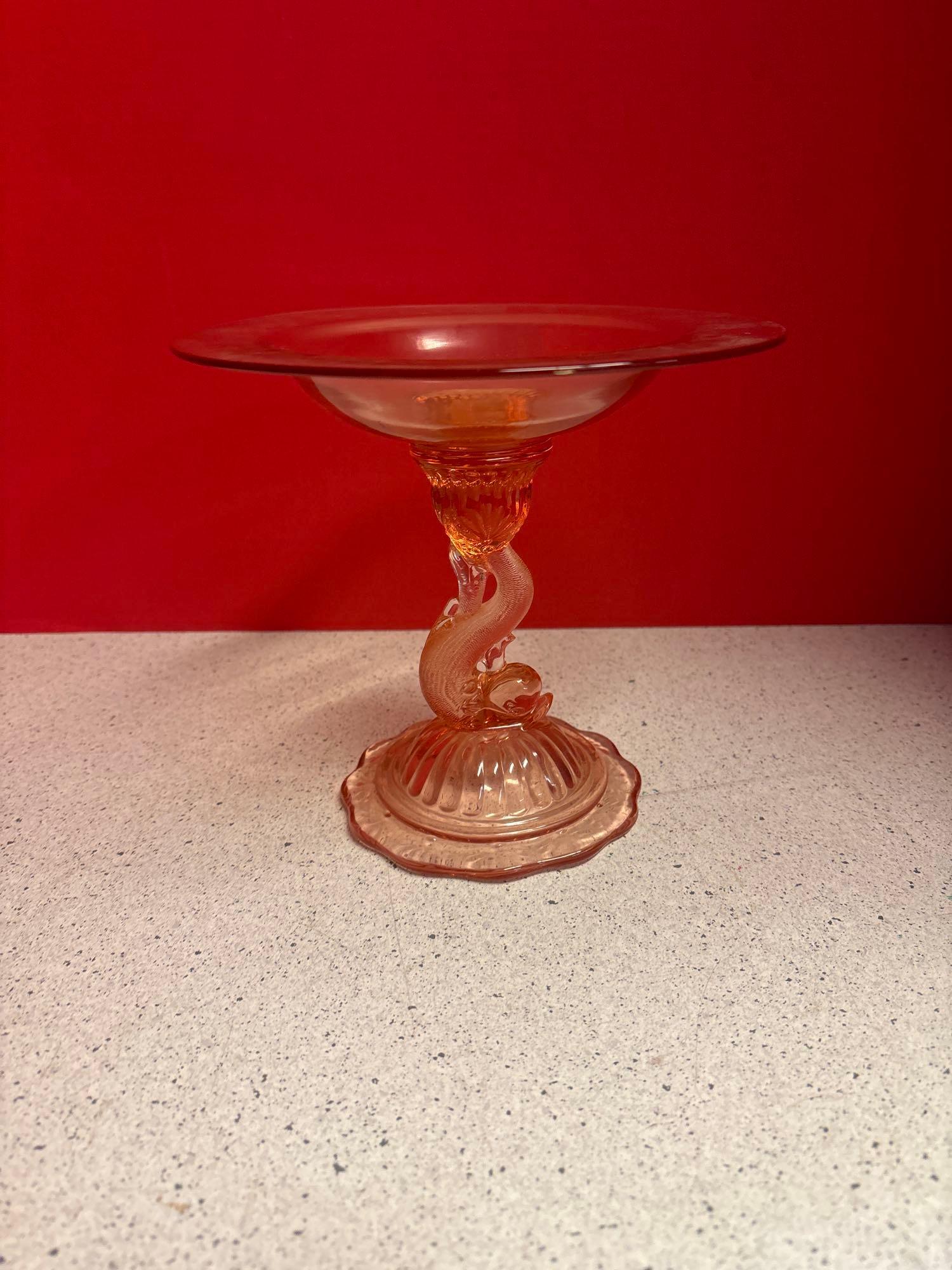 Heisey glass Yeoman dolphin compote Flamingo pink | Proxibid