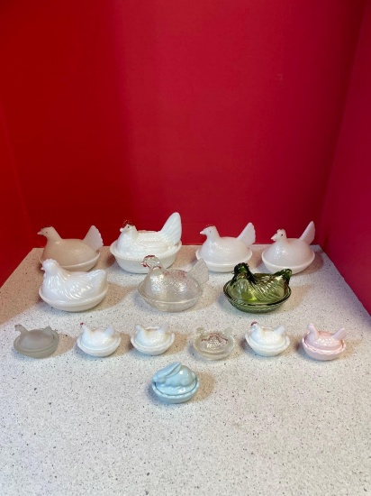 13 hens on nests, 1 rabbit on nest | Estate & Personal Property Small ...