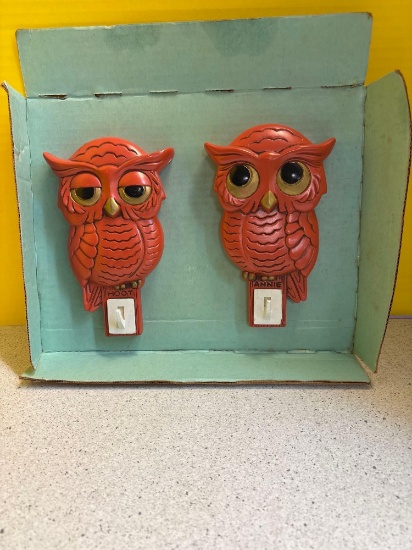 1973 MCM NOS Miller Studio Set 2 Chalkware Owls Hoot & Annie Wall Decor ...