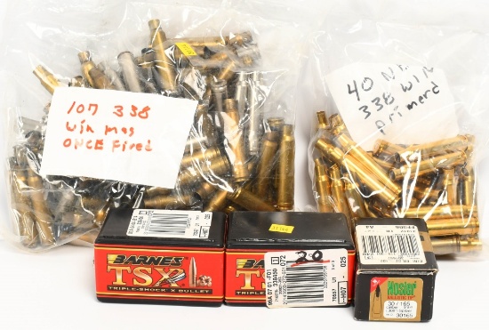 .338 Win Mag Empty Brass & Bullet Tips | Online Auctions | Proxibid