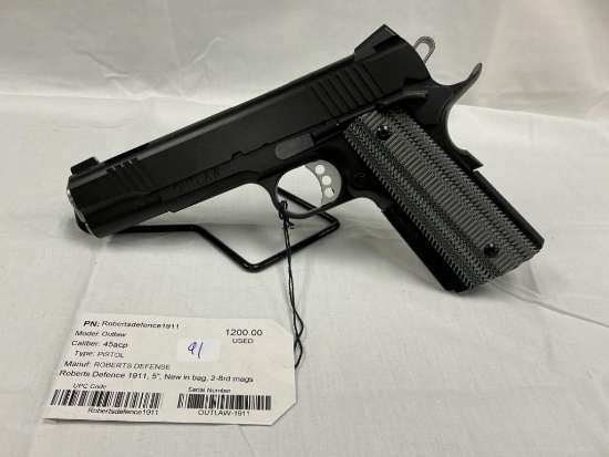 Roberts Defense Outlaw 1911 45ACP Pistol, Used, 2-8rd Mags, SN-Outlaw ...