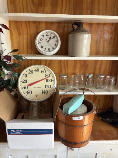 Vintage Ice Cream Maker & Jars W/ Wall Decor | Online Auctions | Proxibid