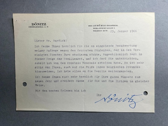 WWII Nazi German Admiral Karl Donitz Autograph on Typed Letter. | Guns ...