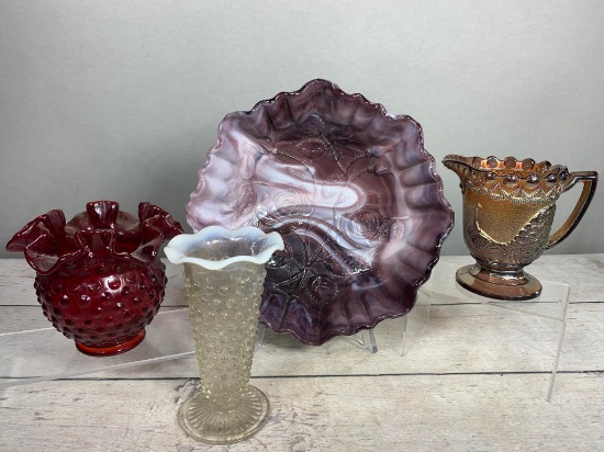 Four Pieces of Art Glass: Imperial Purple Slag Glass, Westmoreland ...