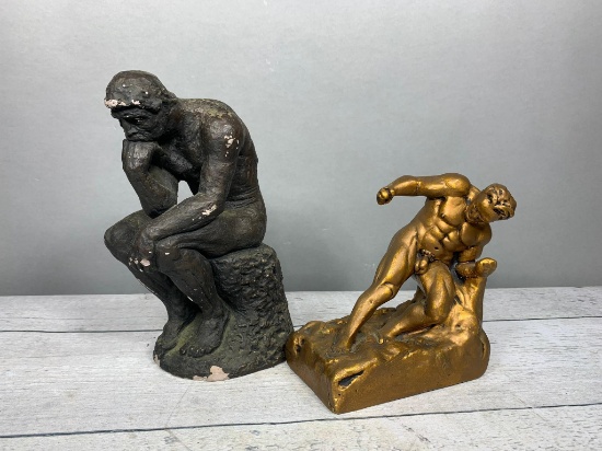 Vintage Plaster Thinker Statue and a Plaster Art Bronze Muscle Man ...