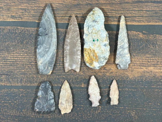 Native American Cut Flint Arrowhead Points and Scraper | Art, Antiques ...