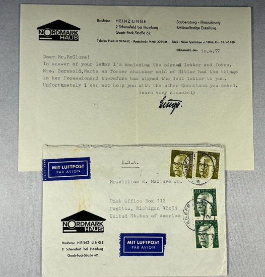 WWII Nazi German Heinz Linge - Adolf Hitler's Valet Post War TLS typed ...