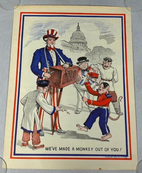 WWII 1943 Anti Adolf Hitler Poster With Uncle Sam As Organ Grinder ...