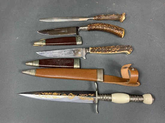 German Dagger, Two German Horn Handled Knives, and Horn Handled Letter ...