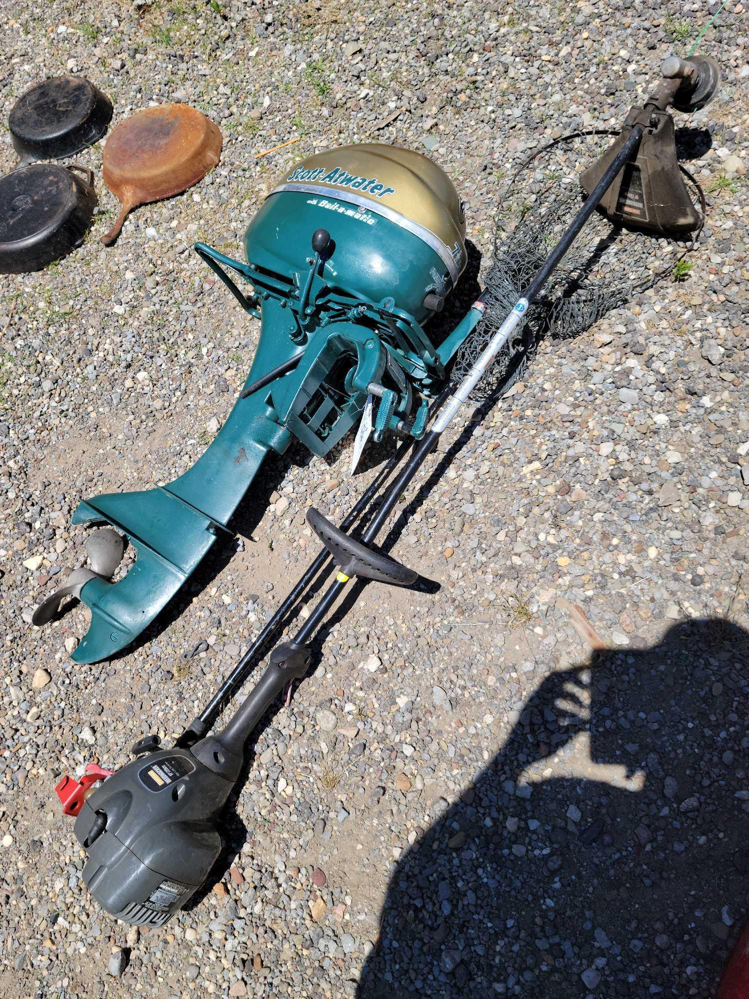 7.5 hp Scott Atwater outboard motor, net, weed | Proxibid