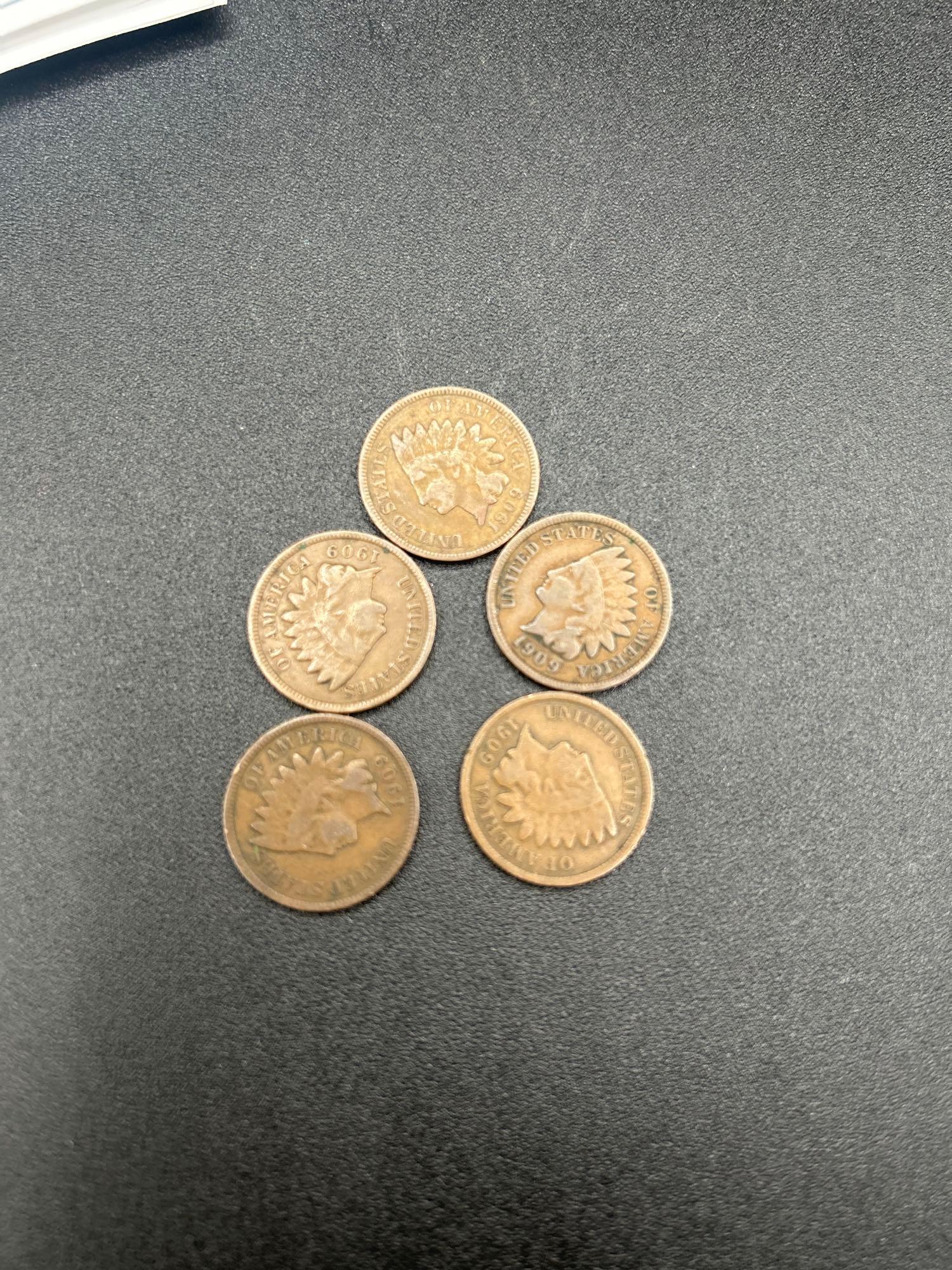 (5) pc 1909 Indian Cents | Proxibid