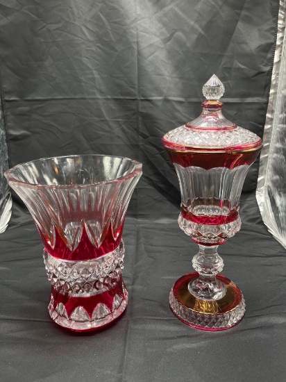 Imperial Ruby Cut Glass Vase Signed, Ruby Covered Compote | Online ...