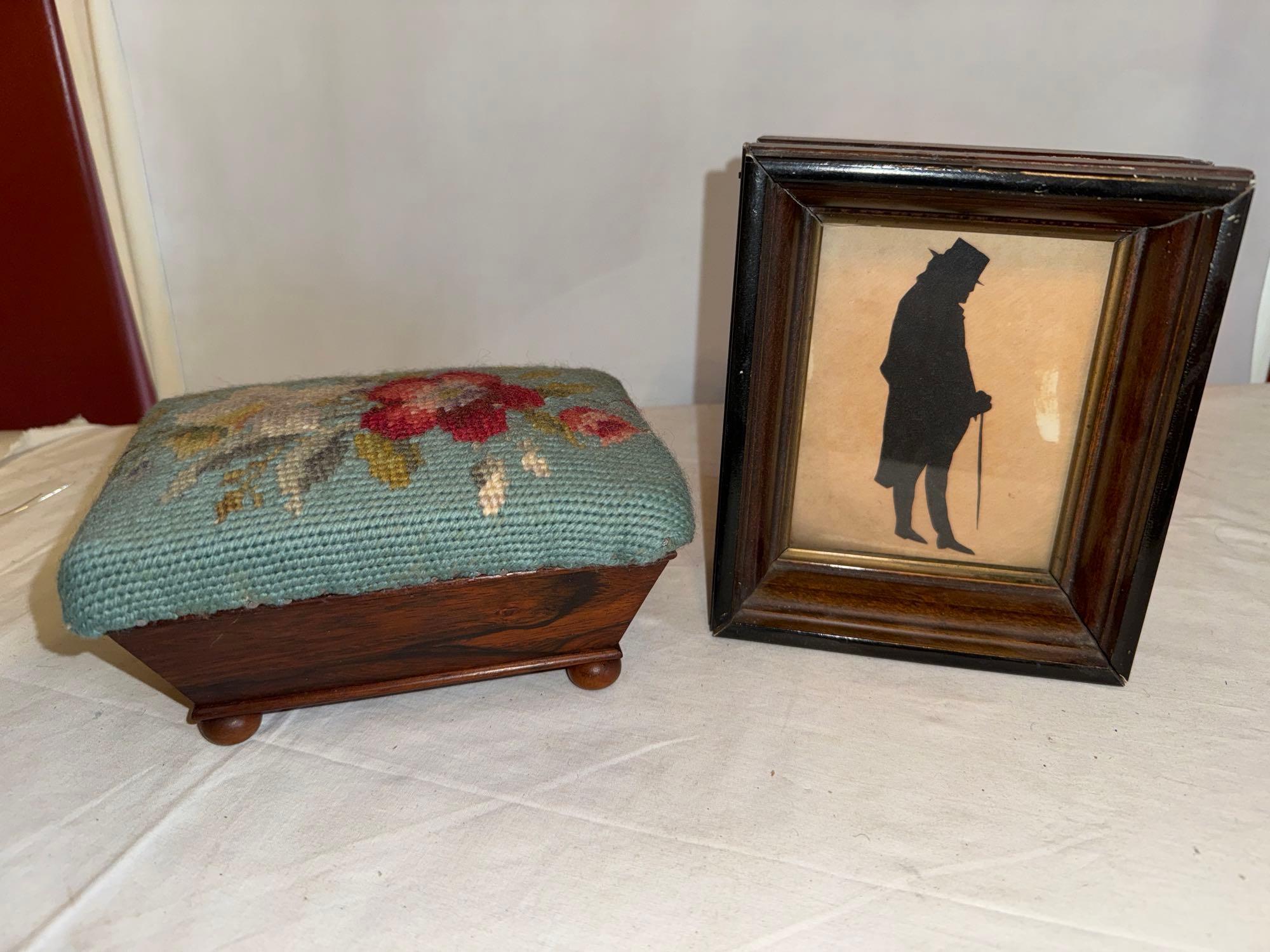 1849 Needlepoint doll size footstool 7" long, | Proxibid