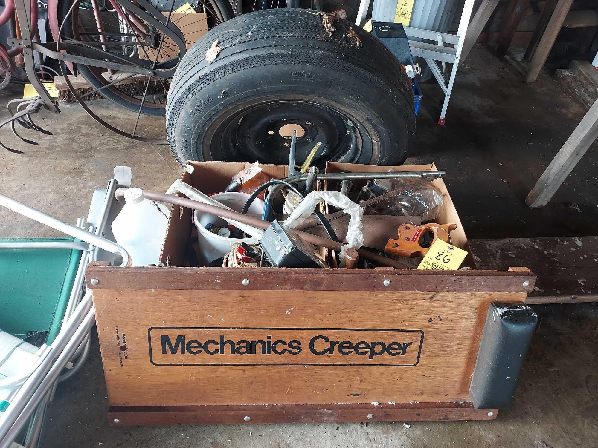 2 Boxes of Tools, Hardware, Mechanics Creeper, & | Proxibid