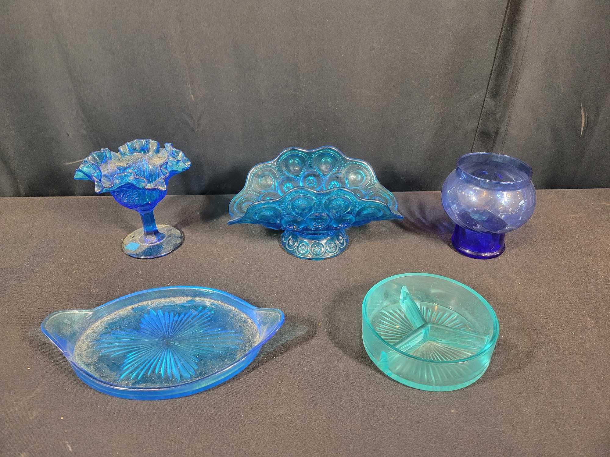 Blue glassware, Fenton, moon and star banana | Proxibid
