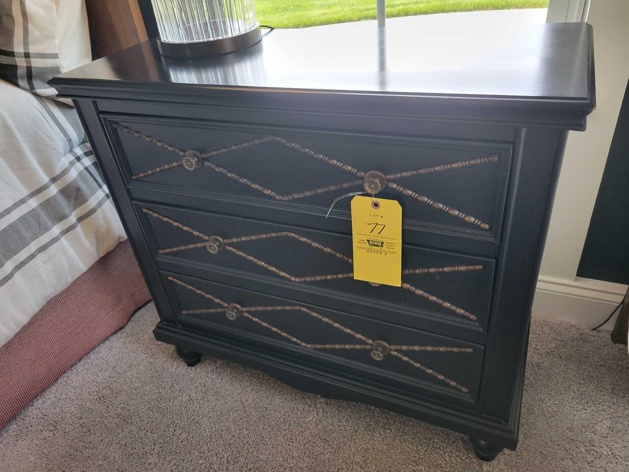 Modern 3 drawer chest with decorative drawer | Proxibid