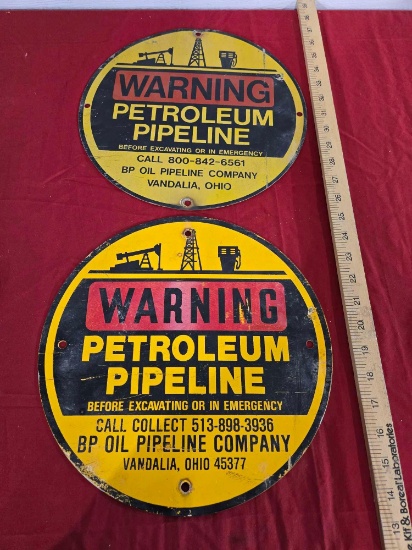 2 Metal Petroleum Pipeline Signs | Heavy Construction Equipment Light ...