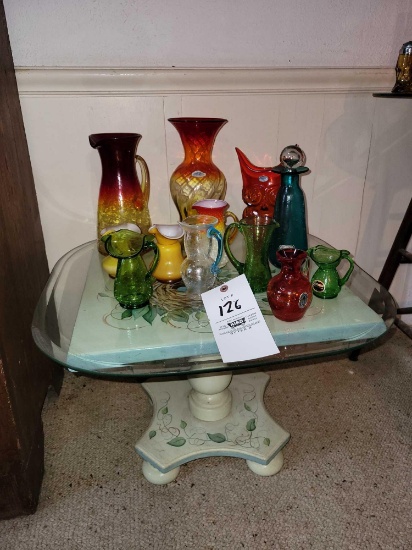 Shelf of MCM Bischoff, Blenko, Pilgrim Rainbow glassware | Estate ...