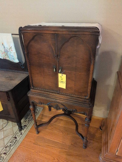 Depression era 2 door bar cabinet with applied carvings | Online ...
