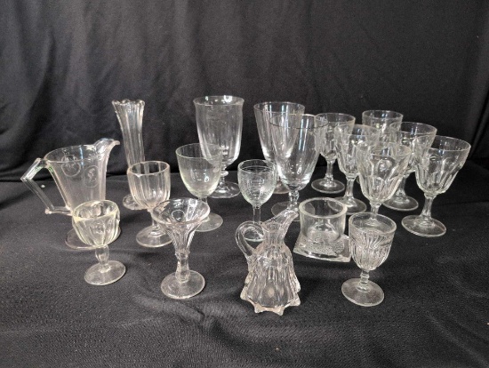 Box lot of EAPG, Syrup, Cameo glass pitcher, Mortar mustard, assorted ...