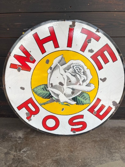 White Rose Gasoline Double Sided Porcelain Sign | Online Auctions ...
