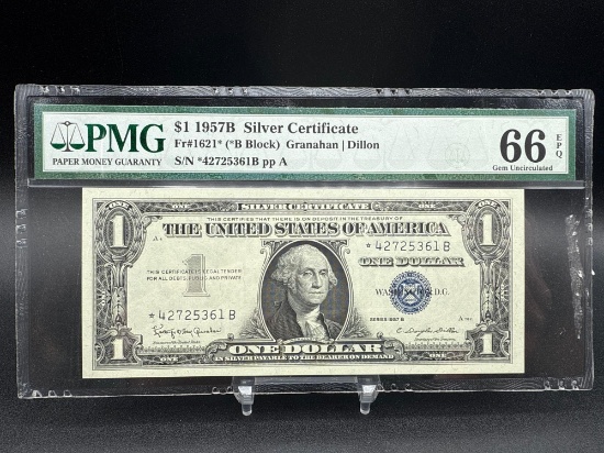 Graded 1957B $1 Silver Certificate Star Note 66 GEM Uncirculated ...