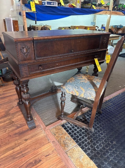 Ornate Spinet writing desk with chair | Online Auctions | Proxibid
