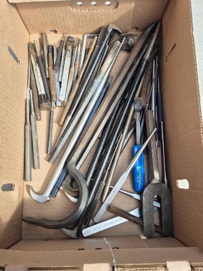 Box of Assorted Punches, Chisels, & Pry Bars | Online Auctions | Proxibid