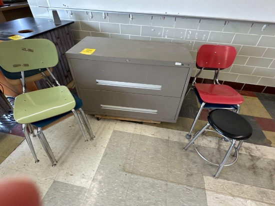 metal file cabinet, five chairs and stool - Rm 1108 | Industrial ...
