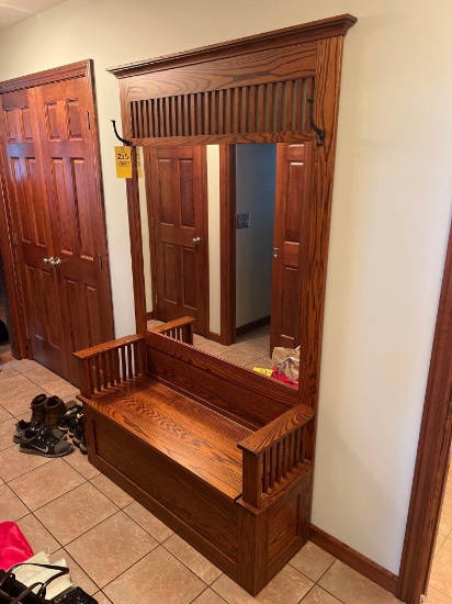 Nice Solid Oak Amish Made Hall Tree Bench with Mirror Back | Online ...