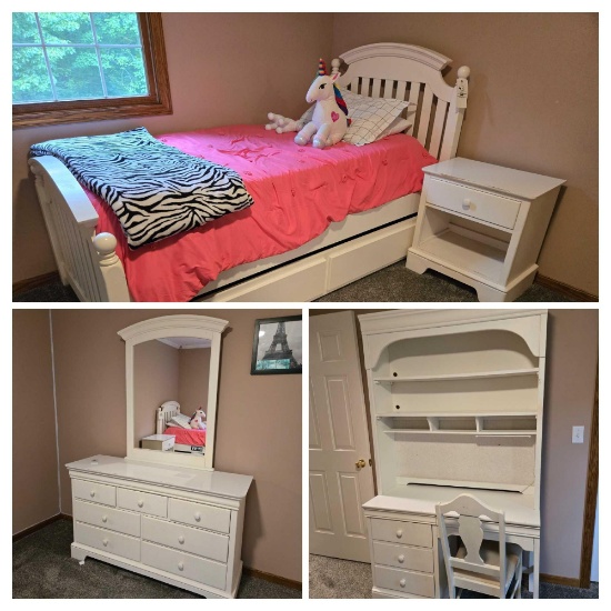 4 Pc Bedroom Suite w/ Twin Bed, End Stand, Desk and Dresser | Online ...