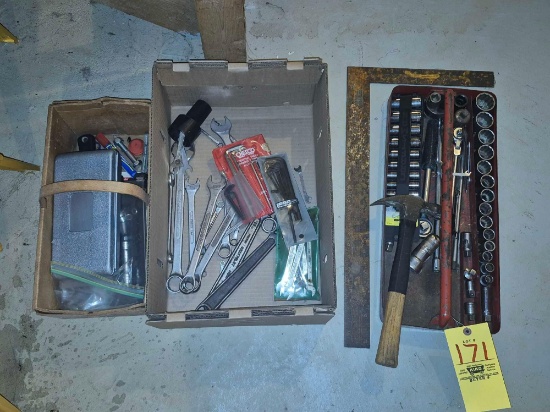 2 boxes of assorted sockets, wrenches, hand tools and square | Online ...