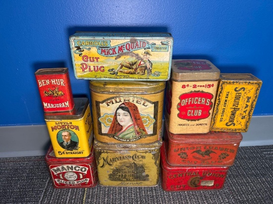 Nice lot of early tobacco tins | Estate & Personal Property Furniture ...