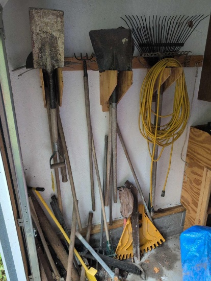 Assorted yard tools, sledge, mull, rakes shovels and more | Estate ...