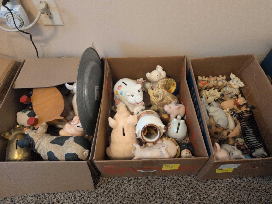 3 boxes of assorted modern pig themed decorations and figures | Art ...