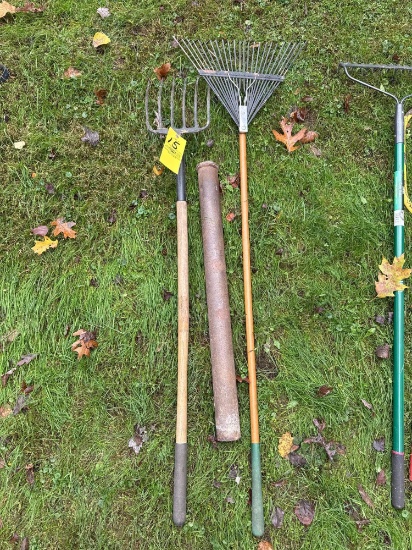 6 Prong Fork,Post driver , Yard Rake | Online Auctions | Proxibid