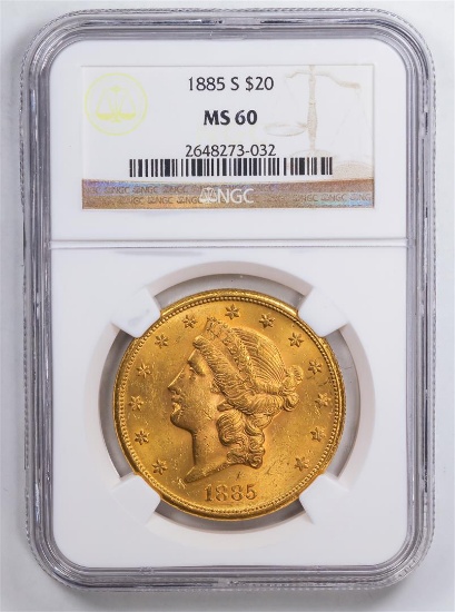 1885-S $20 Saint-Gaudens Double Eagle Gold Coin NGC MS60 | Coins ...